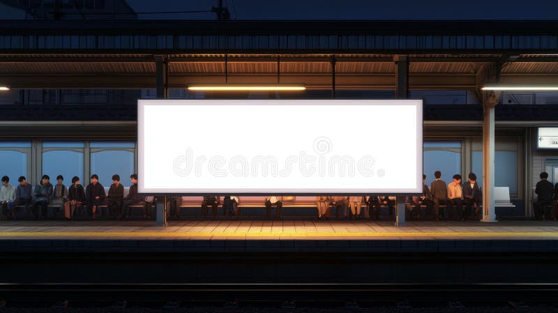 A Digital Billboard at Night in a Train Station. Stock Illustration ...