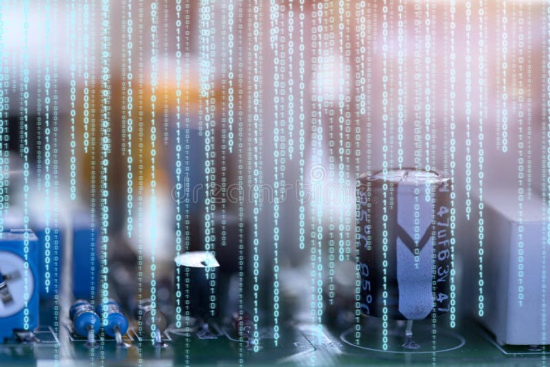 Digital Binary Code on the Background of the Electronic Board. Stock ...