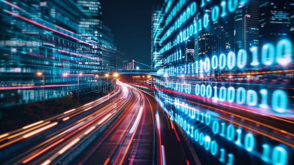 Digital Binary Code Background ,theme of Technology and Data Flow in an ...