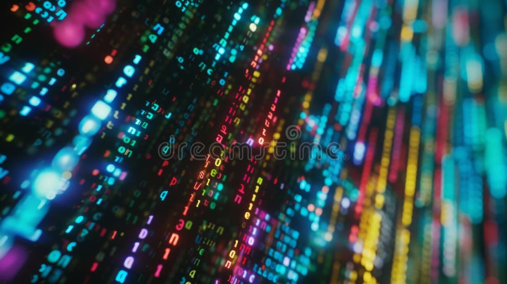 Digital Binary Code Background ,theme of Technology and Data Flow in an Urban Environment.. AI ...