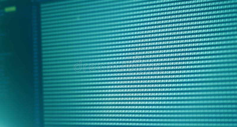 Digital Binary Code Data on Computer Screen. Hacker Concept Background ...