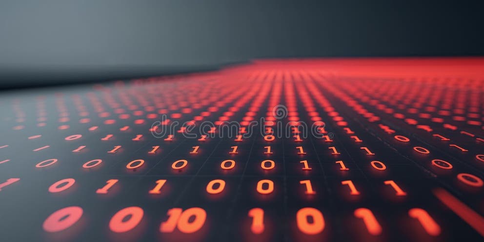 Digital Binary Code Display with Glowing Red Numbers. Stock Image ...
