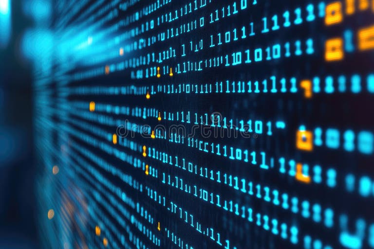 Abstract Blue Digital Code, Binary Data Stream Background Stock Illustration - Illustration of ...