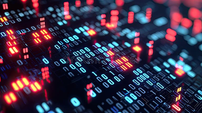 Digital Binary Code Futuristic Technology Background with Glowing Numbers for Cyber Security and ...