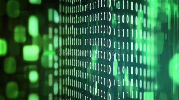 Digital Binary Code with Green Glowing Data Stream Representing Technology Data Visualization ...