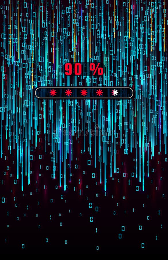 Digital Binary Code. Matrix Background. Falling Blue Digits on Screen with Data Loading Bar ...