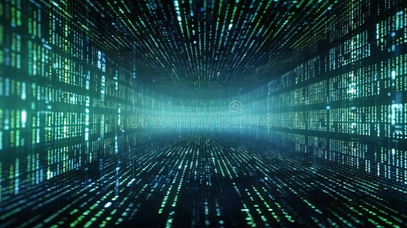 Green Code Matrix Background, on a Computer Screen, Binary Code Falling ...