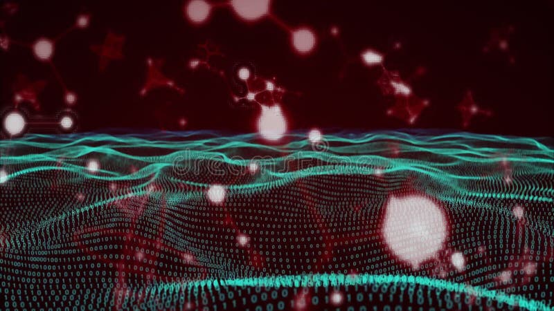Digital Binary Code and Molecular Structures Animation Over Abstract Wave Pattern Stock Footage ...