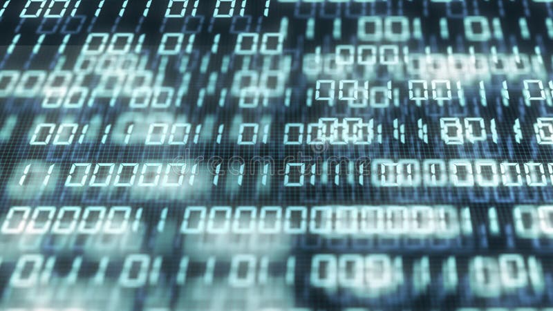 Digital Binary Code Number on Computer Screen Background. Blue Green ...