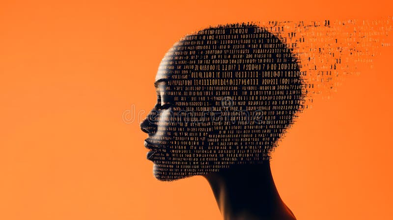 Digital Binary Code Overlay on Face Stock Photo - Image of outline, code: 348719384