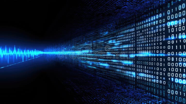 Digital Binary Code with Sound Wave Visualization Abstract Data Stream Technology Background ...