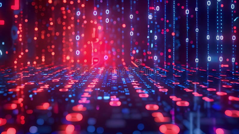 Digital Binary Code Stream Flowing through a Virtual Tunnel at Night ... Digital Binary Code Stream Flowing through a Virtual Tunnel at Night ...