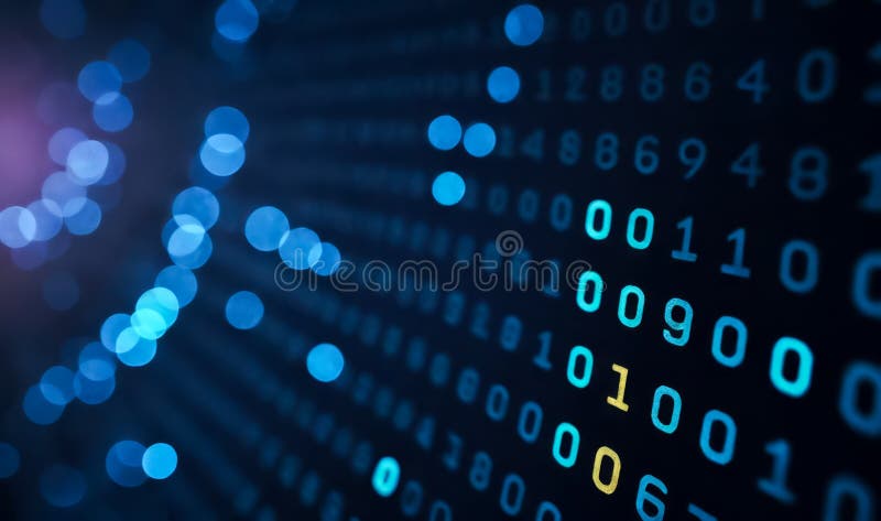 Digital Binary Code Streaming On Dark Backdrop With Selective Blue 8389
