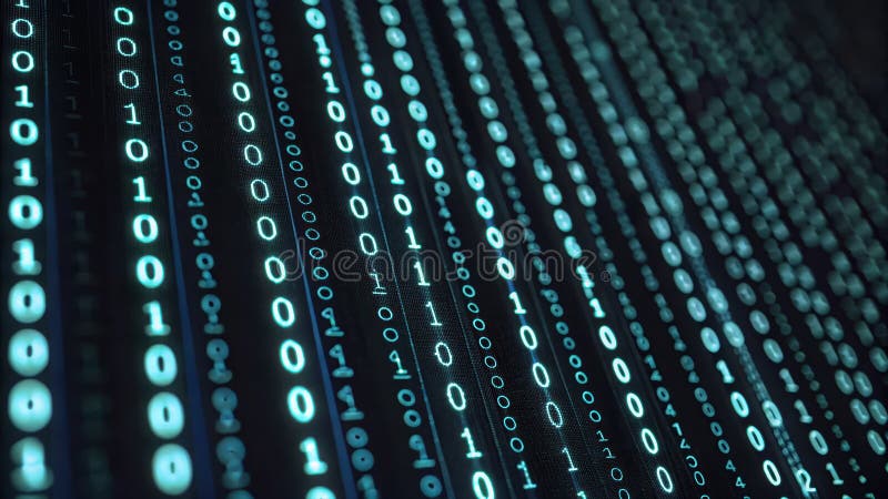 Digital Binary Code Streaming in Dark Background Representing Data Transfer Programming and ...