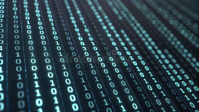 Digital Binary Code Streaming in a Futuristic Dark Blue High Tech Background Representing Data ...