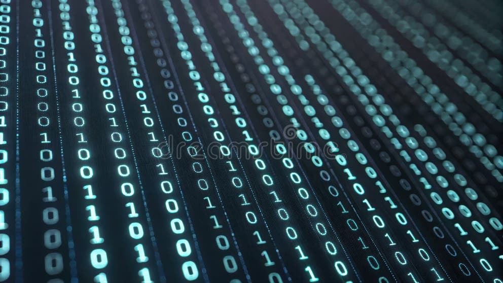 Digital Binary Code Streaming in a Futuristic Dark Blue High Tech Background Representing Data ...