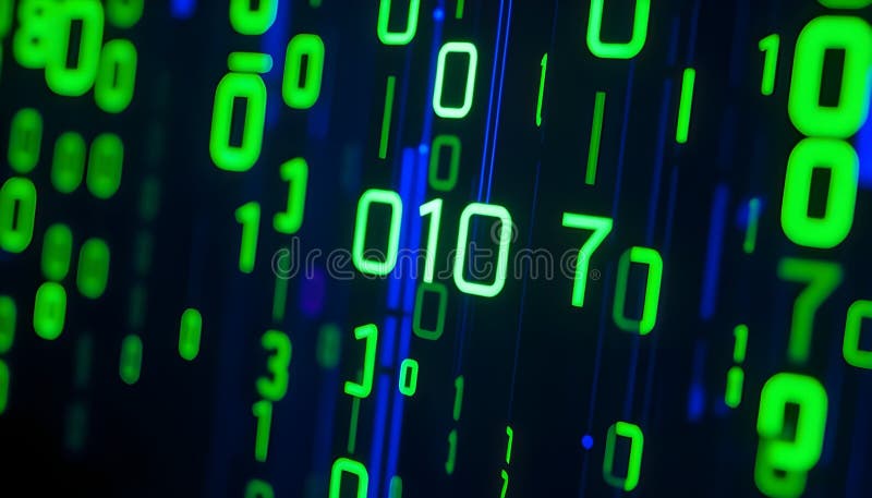 Digital Binary Data on Computer Screen. Abstract Information Technology ...