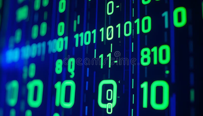 Digital Binary Data on Computer Screen. Abstract Information Technology ...