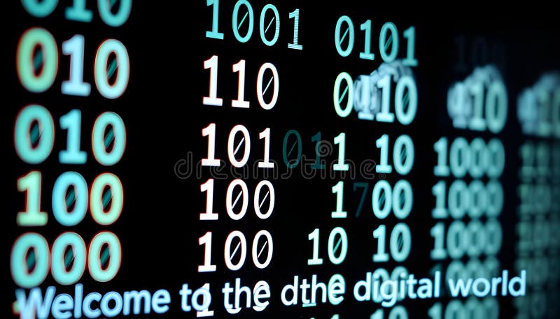 Digital Binary Data on Computer Screen. Abstract Information Technology ...