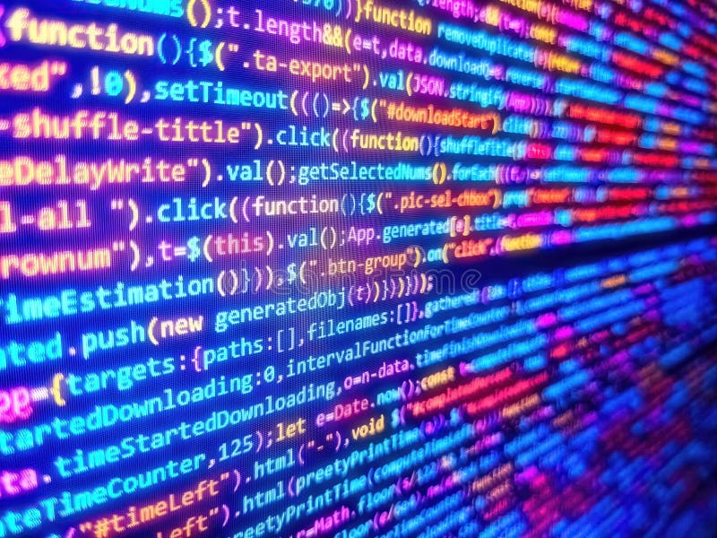 Digital Binary Data On Computer Screen Abstract Source Code Background Developer Occupation