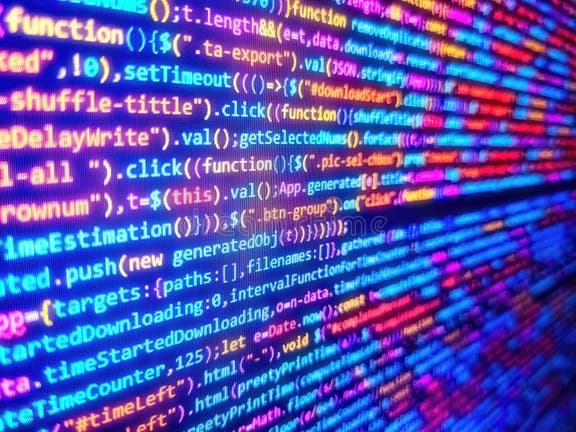 Digital Binary Data on Computer Screen. Abstract Source Code Background. Developer Occupation ...