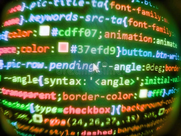 Digital Binary Data on Computer Screen. Programing Workflow Abstract ...