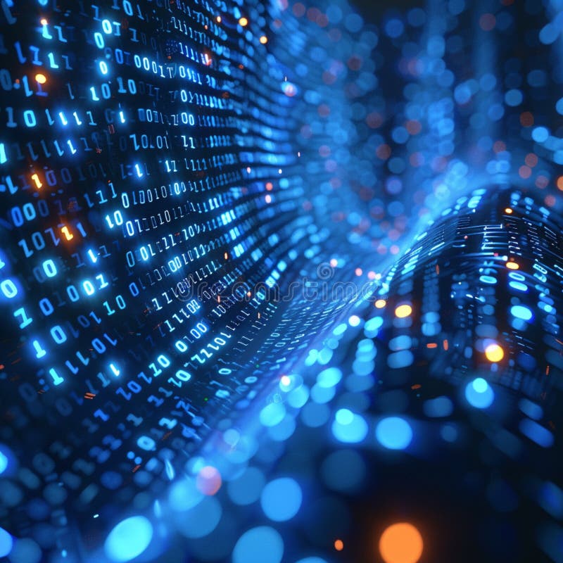 Digital Binary Data Creates Mesmerizing Blue Backdrop on Computer Stock ...