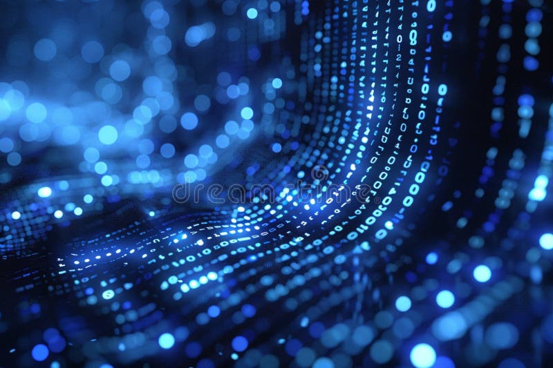 Digital Binary Data Creates Mesmerizing Blue Backdrop on Computer Stock ...