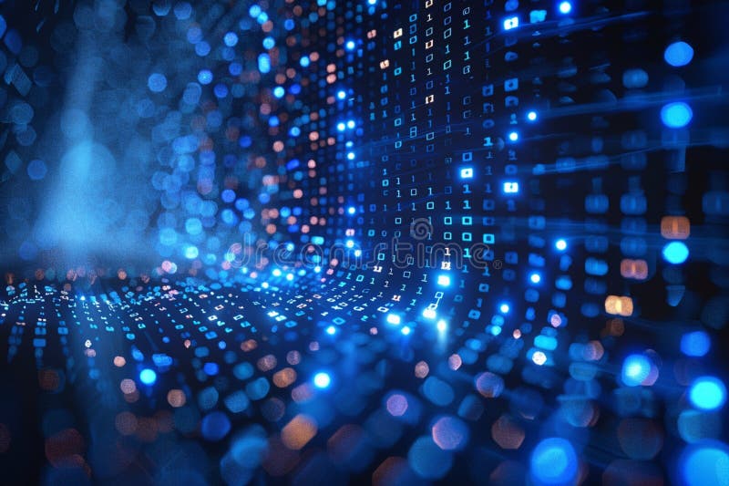 Digital Binary Data Creates Mesmerizing Blue Backdrop on Computer Stock ...