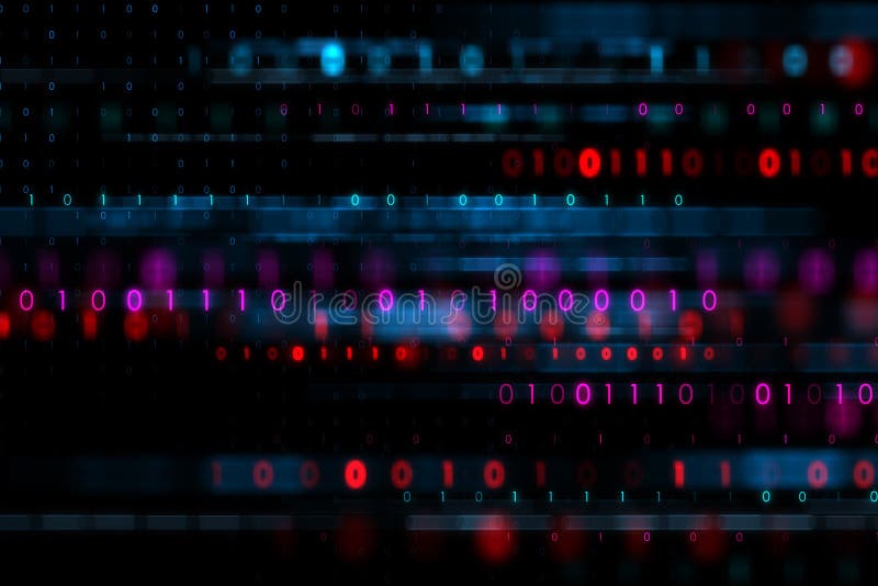 Digital Binary Data And Secure Data Concept With Colorful Blurred Binary Code On Dark Background