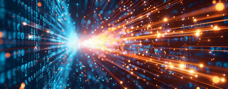 Digital Binary Data Stream with Bright Light Effects, Generative AI ...