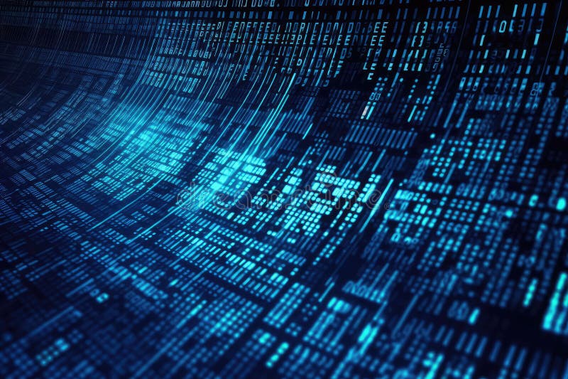 Generative AI. Binary Code with Neon Rays on a Black Background Stock Illustration ...