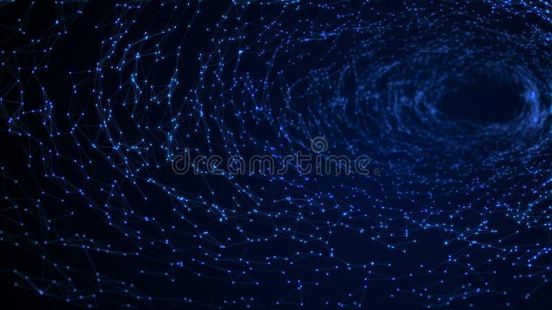 Digital Binary Data Tunnel. Abstract Connection of Dots and Lines on Dark Background. Concept of ...