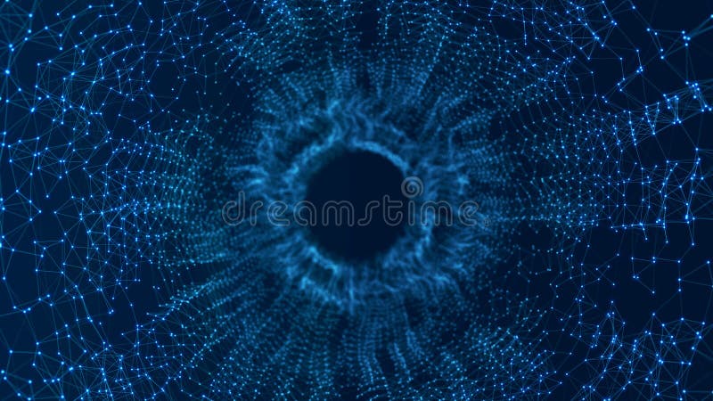 Digital Binary Data Tunnel. Abstract Connection of Dots and Lines on Dark Background. Concept of ...