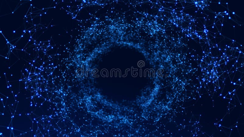 Digital Binary Data Tunnel. Abstract Connection of Dots and Lines on Dark Background. Concept of ...