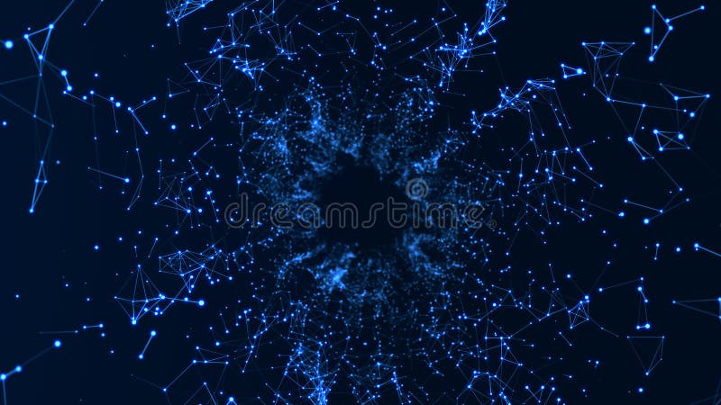 Digital Binary Data Tunnel. Abstract Connection of Dots and Lines on Dark Background. Concept of ...
