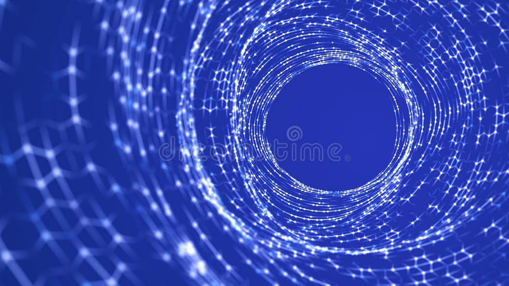 Digital Binary Data Tunnel. Abstract Connection of Dots and Lines on Dark Background. Concept of ...