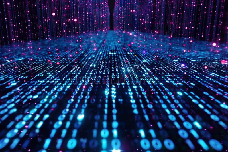 Digital Binary Optic Fiber Technology Blurred Blue Abstract Background ...