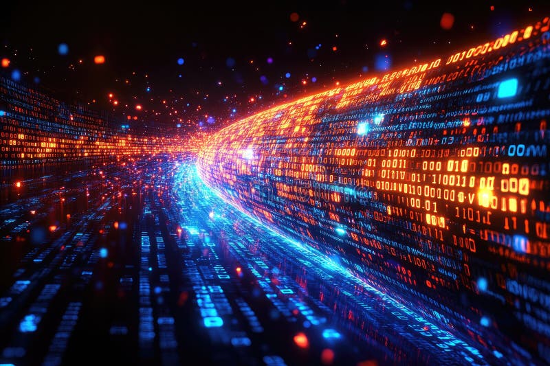 Digital Data Stream: Futuristic Tunnel of Binary Code Stock Illustration - Illustration of ...