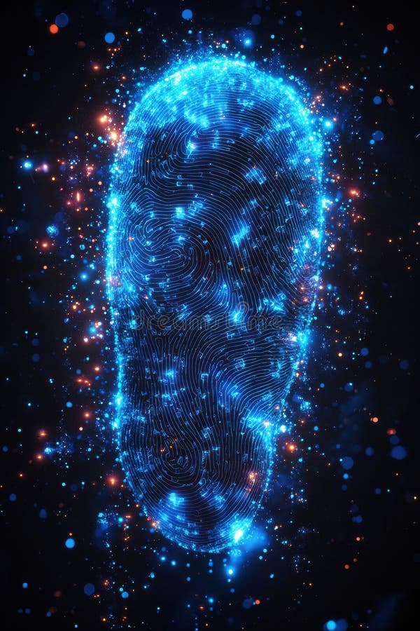 Digital Biometric Fingerprint Glowing in a Futuristic Technology ...
