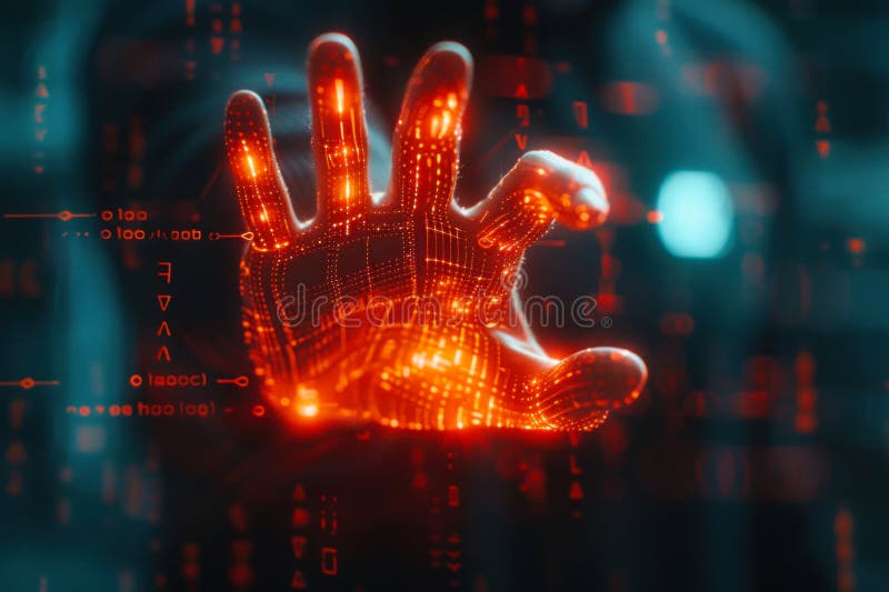 Digital Biometric Hand Concept in Cybersecurity. Stock Photo - Image of ...