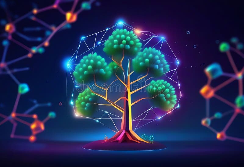 Digital Biotechnology Tree in Futuristic Polygonal Style Stock ...