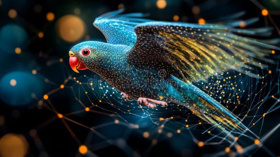 Digital Bird Flying through a Network of Connected Lights, Digital ...