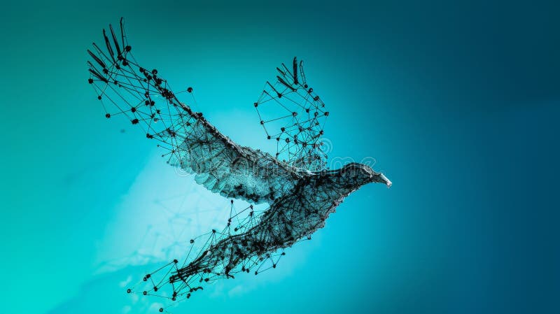 Digital Bird Sculpture with a Wireframe Structure in Blue Light Stock ...