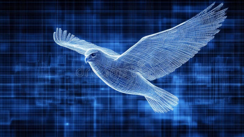 Digital Bird, Wireframe Bird on Blue Background, Artificial Intelligent ...