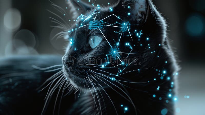 Digital Black Cat with Glowing Neural Network and Futuristic Design ...