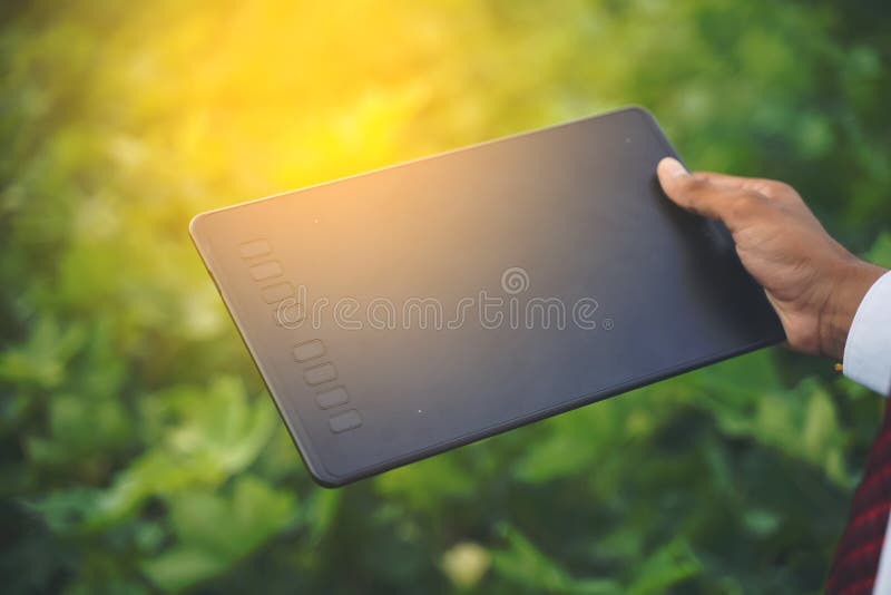 Digital Black Color Tablet in Hand Stock Photo - Image of caucasian ...