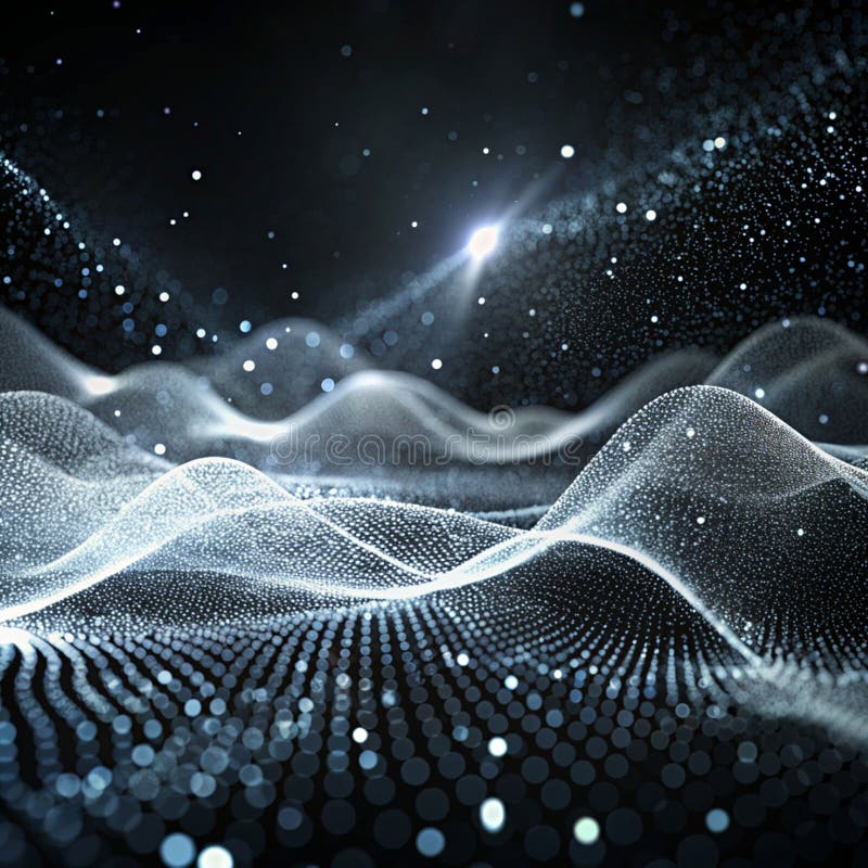 Digital Black Particles Wave and Light Abstrac Stock Illustration ...