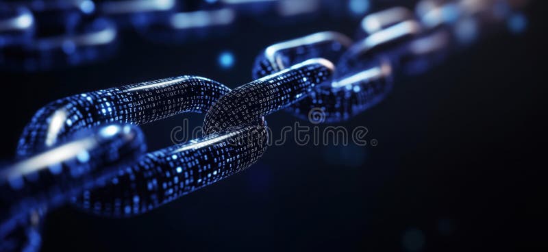 Digital Blockchain Chain Link With Binary Code Representation Symbolizing Technology Security