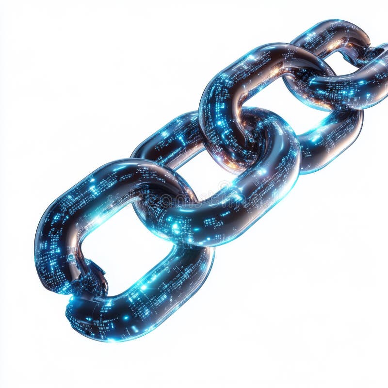 Digital Blockchain Chain Link with Glowing Blue Circuits on White ...